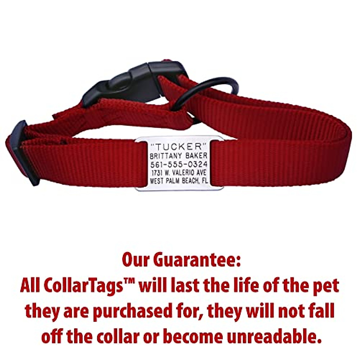 CollarTags Dog Tags Personalized for Pets - Deep Engraved Stainless Steel Lasts Your Pets Lifetime - Boomerang Tags, Dog Name Tag, Durable Custom Silent (Open End Large for 1 Inch Snap Style Collar)