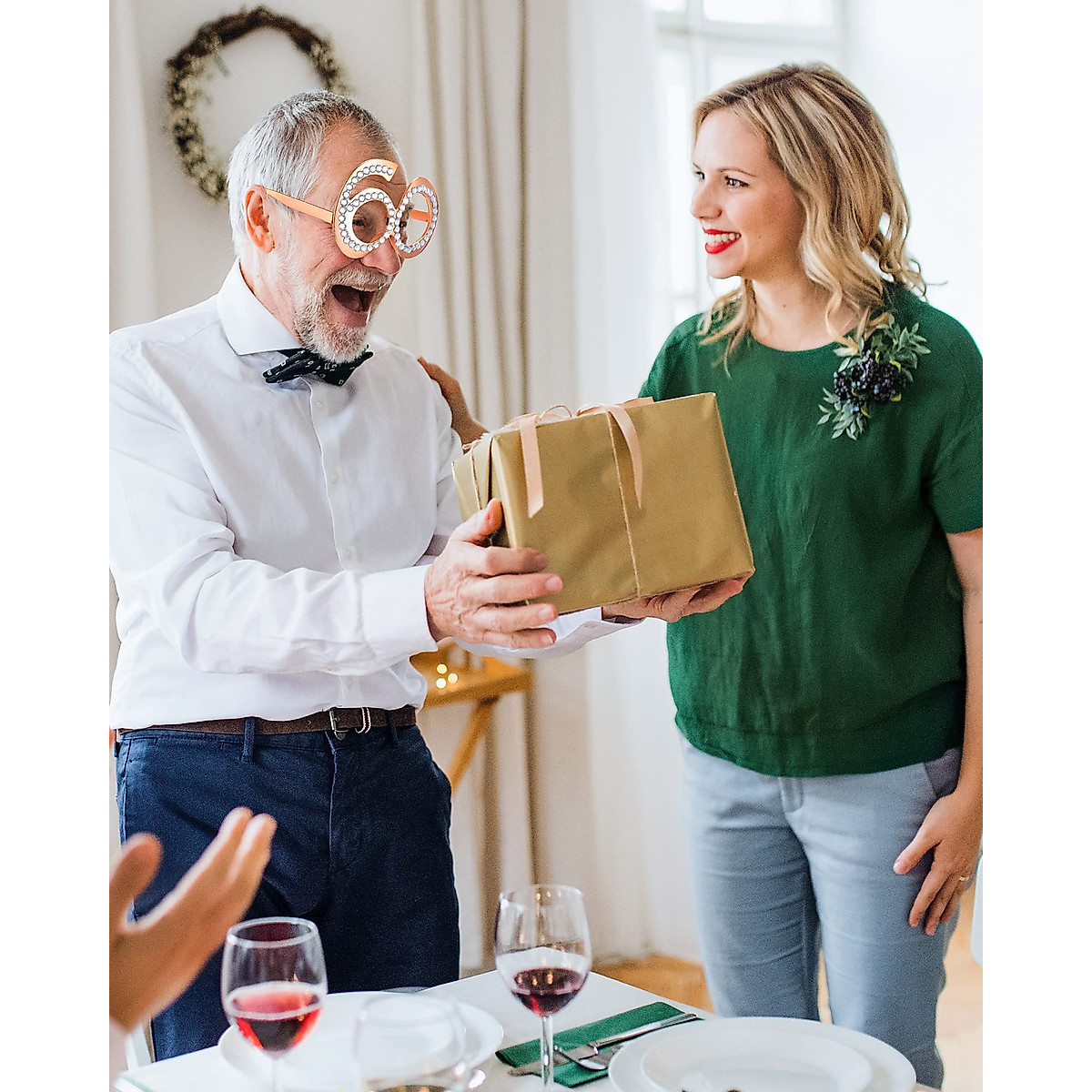 9 Pairs 60th Birthday Glasses Number 60 Crystal Frame Funny Costume Sunglasses Novelty Eyewear Celebration Decoration (Rose Gold)