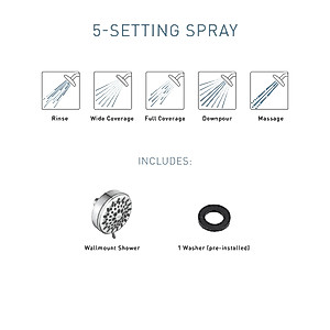 Moen Ignite Chrome Five-function Shower Head With 2.5 GPM High-Pressure Spray, 20090