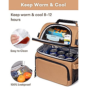 Artelaris Lunch Bag for Men Women, Dual Compartment Insulated Lunch Bag, Large Double Deck Leakproof Cooler Tote Bag with Side Pockets & Shoulder Strap Lunch Box for Picnic Work Camping Fishing