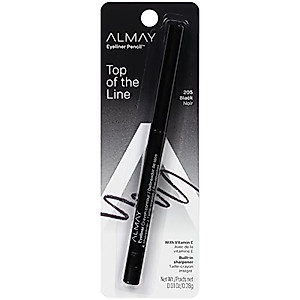 Almay Eyeliner Pencil, Hypoallergenic, Cruelty Free, Oil Free-Fragrance Free, Ophthalmologist Tested, Long Wearing and Water Resistant, with Built in Sharpener, 205 Black, 0.01 oz