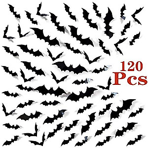 3D Bats Halloween Decoration.12Sizes Extra Large Black Bats Window Decal Wall Stickers Halloween Party Decoration Party Supplies-120PCS