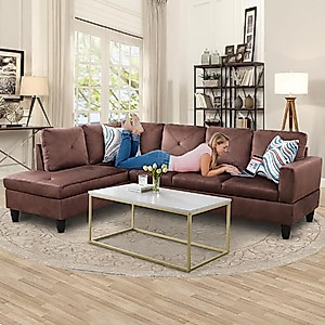 LostCat 97" W Sectional Sofa with Chaise, Modular Sectional Sofa, Microfiber Fabric Modular Couch, L Shaped Sofas & Couches Sectional Couches for Living Room Furniture Sets, Brown