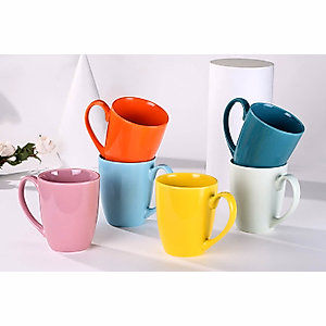 MIWARE 13 Ounce Porcelain Mugs, Set of 6, Tea and Coffee Mug Set, Multicolor (Multicolor, 13OZ)