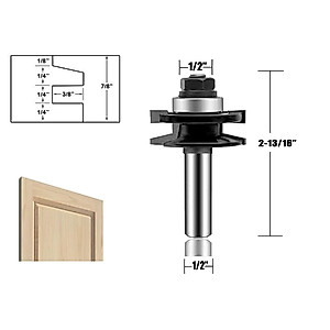 LEATBUY Router Bit Set 3 PCS 1/2 Inch Shank Round Raised Panel Cabinet Door Rail and Stile Router Bits, Woodworking Wood Cutter, Wood Carbide Groove Tongue Milling Tool(1/2-Double)