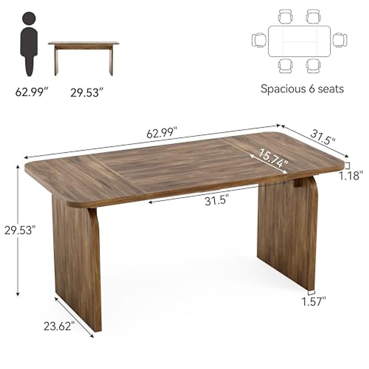 LITTLE TREE 63-Inch Office Desk, Large Computer Desk, Spacious Desktop, Wood Retro Crafting Executive Desk, Study Writing Desk Workstation for Home Office