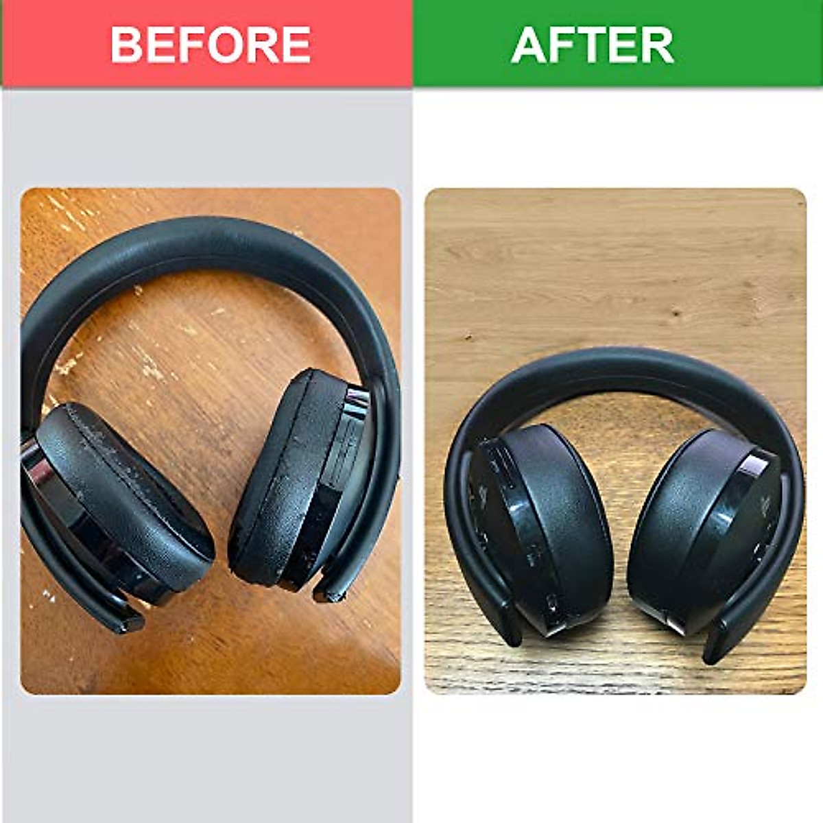 SOULWIT Protein Leather Ear Pads Cushions for Sony New Gold Wireless Playstation PS4 Headset, Replacement Earpads for 2018 Version, Headphone Model CUHYA-0080