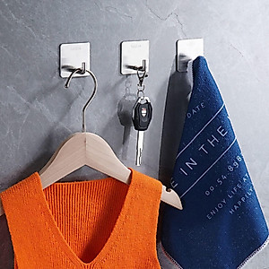 Daewiutr 14 Pack Towel Hooks, Adhesive Hooks Heavy Duty, Shower Hooks for Towels, Wall Hooks Stainless Steel for Bathroom Kitchen Garage Hotel Wall Mounted, Waterproof