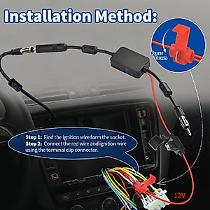 Bingfu Universal Car Stereo FM Radio Antenna Signal Booster Amplifier Amp,12V Power Supply DIN Plug Connector Adapter for Vehicle Truck SUV Car Audio Radio Stereo Media Head Unit Receiver