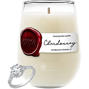 Jackpot Candles Chardonnay Wine Glass Candle with Ring Inside (Surprise Jewelry Valued at 15 to 5,000 Dollars) Ring Size 7