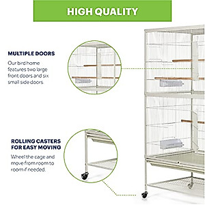 Prevue Pet Products Wrought Iron Flight Cage with Stand, Large Birdcage for Pets, Metal Cage Standing Birdcage, Chalk White
