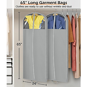 MISSLO 65" Foldable Garment Bags for Hanging Clothes Travel Waterproof Dress Bags for Gowns Long for Closet Storage Dress Protector Bag for Gowns, Suits, Coats, Grey, 2 Packs