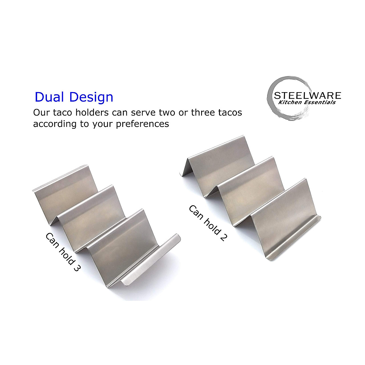 Stainless Steel Taco Holder Stand Set of 4 | Holds 3 Tacos Each | Oven, Dishwasher and Grill Safe.