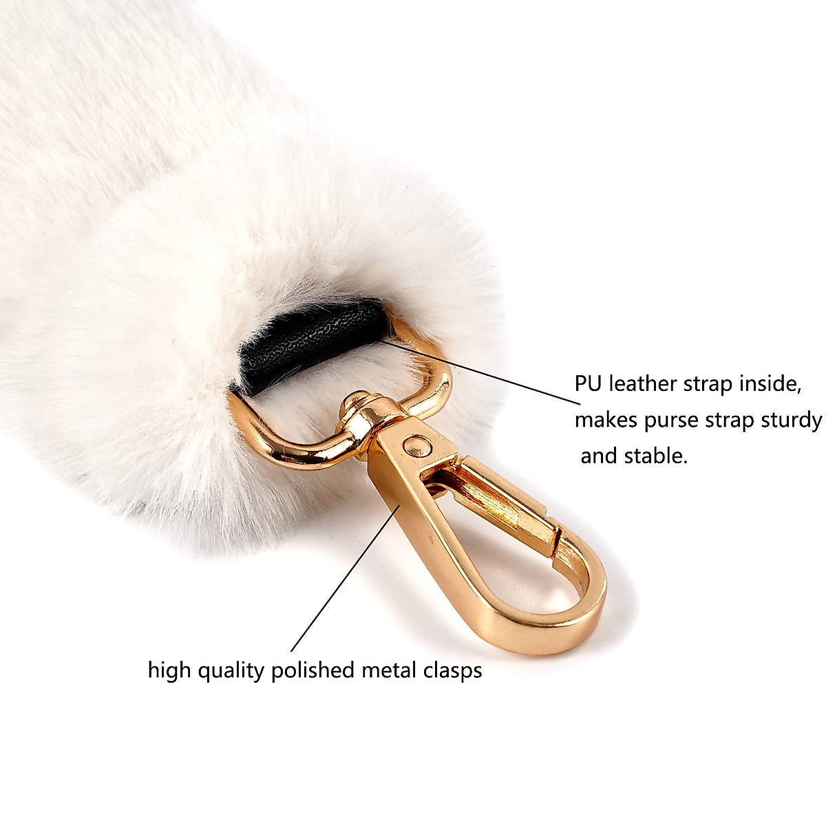 Xiazw Winter Warm Wide Purse Chain Strap Bag Handle Replacement for Handbag (White)