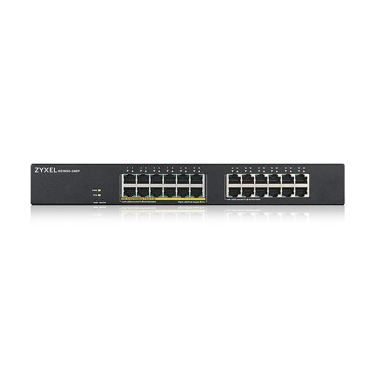 ZYXEL 24 Port PoE Switch Gigabit Ethernet Smart (GS1900-24EP) - Managed, with 12x PoE+ @ 130W, Rackmount, Limited Lifetime Protection