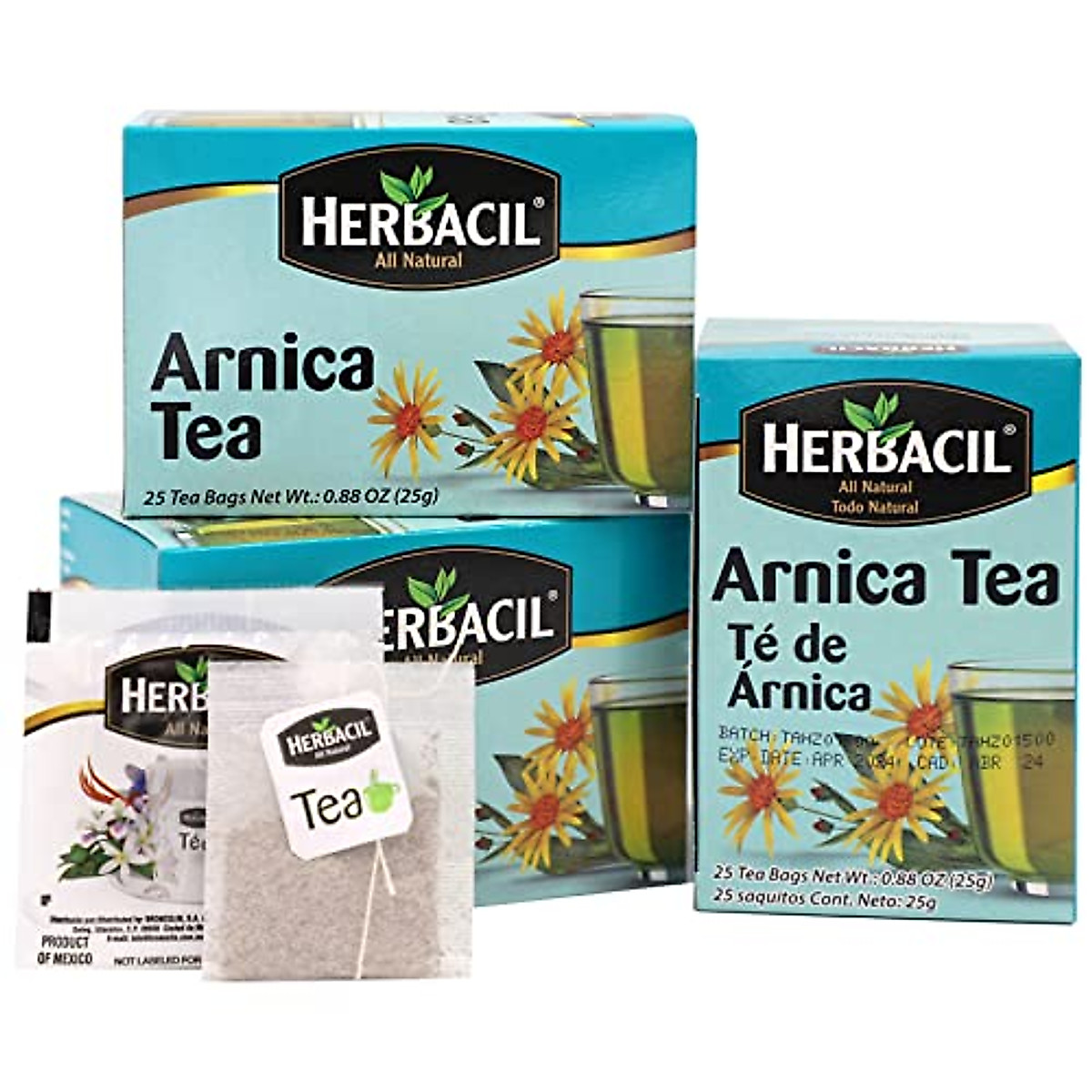 Herbacil Arnica Tea, Caffeine-Free, 3-Pack, 0.88 Oz, 25 Tea Bags per Box (75 Tea Bags)