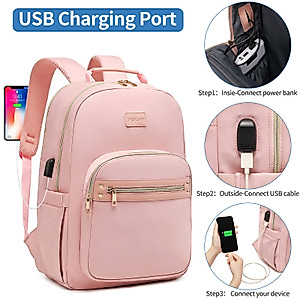Bagalaxy Pink Women School Laptop Backpack: 15.6 Inch Nurse Work Bag Travel Bookbag Teacher College Purse Backpacks Computer Business Back Pack with USB Charging Port Student Womens Gift
