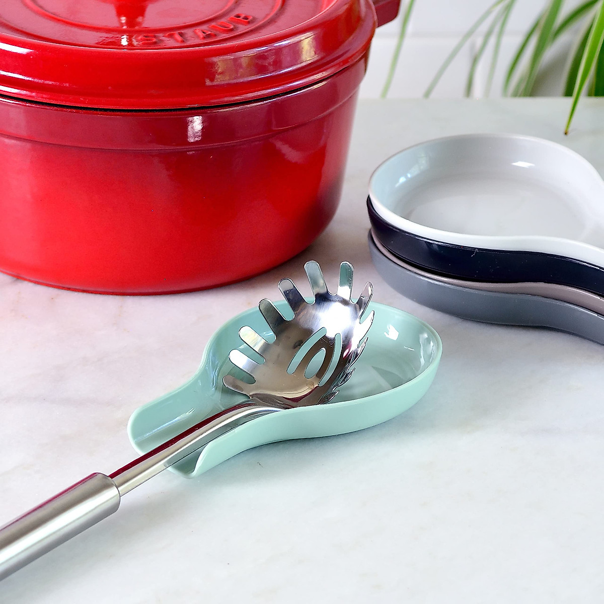 Youngever 5 Pack Plastic Spoon Rests, Kitchen Utensil Holders, Plastic Spoon Holders (Urban Color)