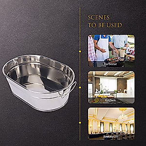 Vaguelly Tin Bucket Oval Galvanized Tub Metal Beverage Tub Wine Beer Bottle Bucket Wine Ice Holder Portable Party Drink Chiller Oval Storage Bucket Bin for Seafood Fried Chicken,8.9x6x3