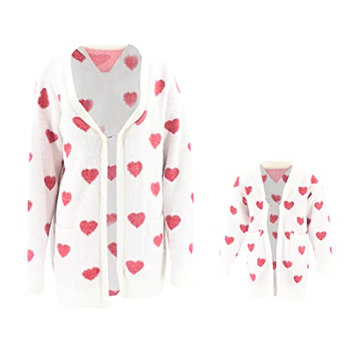 Unique Baby Girls Mommy and Me Valentines Day Kimono Sweater (Md, Red)