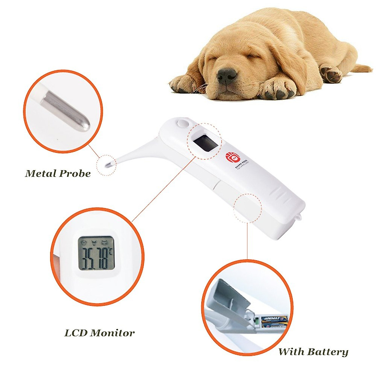 Animal Electronic Ehermometer Pet Thermometer Digital Thermometer is a Fast Rectal Thermometer for Dogs,Horse, Cats, Pigs,Sheep