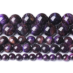 Natural Purple Tiger Eye Beads Round Loose Stone Beads Energy Gemstone Healing Power for Jewelry Making 8mm 46pcs 15"