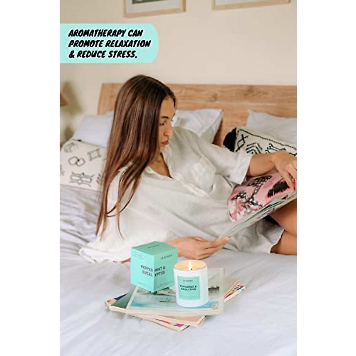 Peppermint & Eucalyptus, Premium Scented Candles, Non Toxic, 46h Burn, 8.1oz Soy Wax, Aromatherapy, Strong and Long Lasting Jar Candle for Home, Gifts for Women and Men, Spring Candle, Velas Aromatica