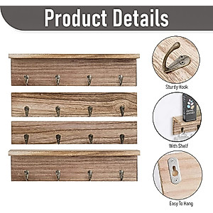 TRSPCWR Coffee Mug Rack with Storage Shelf, Rustic Wood Coffee Mug Holder Wall Mounted with 16 Hooks, Coffee Cup Holder for Mugs Tea Cups Display and Organizer, Set of 4