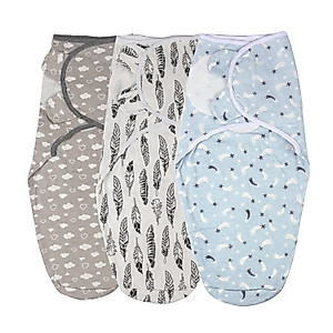 Swaddle Blankets Baby Boy Girl, 3 Packs Adjustable Sleep Wrap for Unisex Infant, Soft Cotton Swaddling Sack (BB-4, 0-3 Months)