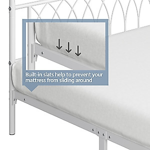 Yaheetech Queen Bed Frame Metal Platform Bed with Petal Accented Headboard/Footboard/14.4 Inch Under Bed Storage/No Box Spring Needed, White