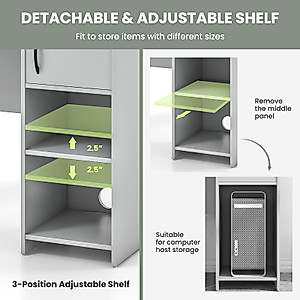 Tangkula Computer Desk with Hutch, Home Office Desk with Raised Display Shelf & 2 Open Shelves, Cabinet with Door, Cable Management Holes, Modern Laptop PC Desk, Study Writing Desk for Bedroom (Gray)