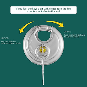 Guliffen Keyed Alike Discus Padlocks,Stainless Steel Disc Padlock with Key for Storage Unit, Sheds, Garages and Trailer，4 Pack Locks with Keys