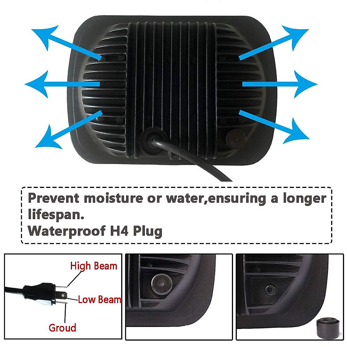 Black Pair 45w 7x6 5x7 Inch Headlights 6052 6054 H5054 H6054 Hi/Low Sealed Beam Replacement Compatible With Chevy Express Cargo Van 1500 2500 3500 Jeep Toyota Pickup Dodge Ford F250 E350