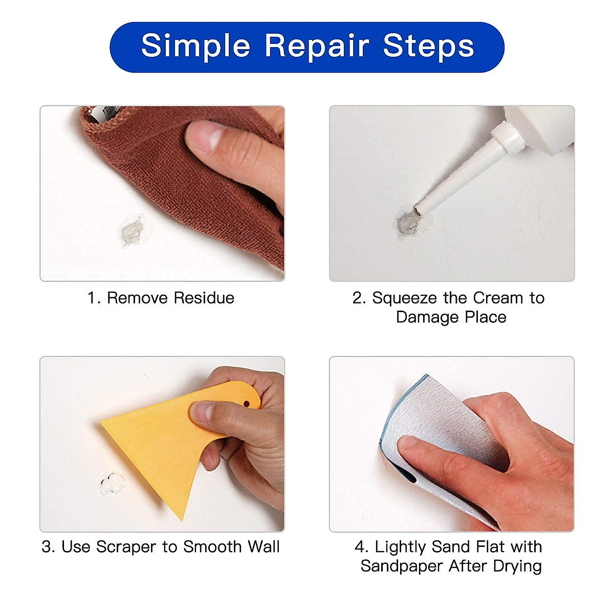 SEISSO Drywall Repair Kit, 500 g Wall Mending Agent- 2 Pack, Wall Spackle Repair Kit with Scraper, Patch for Wall Hole Filler, White Spackle Wall Repair Paste, Plaster Dent