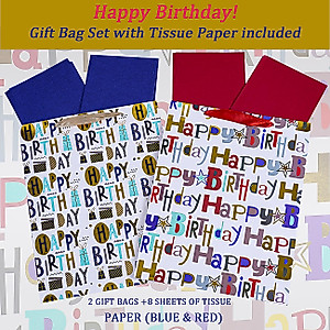 Elephant-package 2Pcs 12.6&quot; Large Happy Birthday Gift Bags with Tissue Paper for Birthday Party.