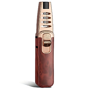 Butane Torch Lighter Refillable Windproof Cooking Lighters with Safety Lock and Adjustable Jet Flame for Candle Fireplace Kitchen Camping Grill Outdoor (Red Mahogany)