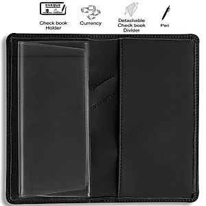 Sanlykate Leather Checkbook Cover for Men and Women, RFID Blocking Check Book Case Card Holder with Free Divider, Standard Register Duplicate Checks with pen inserts