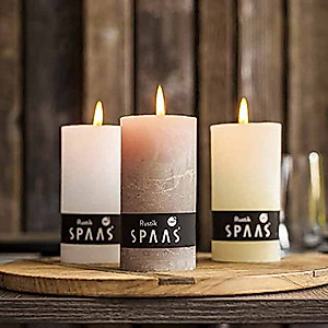 SPAAS Rustic Beige Pillar Candles - 2.7" X 5" Decorative Candles Set of 4 - Clean Burning and Dripless Unscented Rustic Pillar Candles for Home Decorations, Party, Weddings, Spa, Restaurant