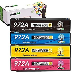 Kingjet Compatible for HP 972A Ink Cartridges Replacement for HP 972A 972 972X Work with PageWide 377dw PageWide Pro 477DW 477DN 577DW 577z 552DW 452DN 452DW 352DW P55250DW P57750DW, 4 Pack