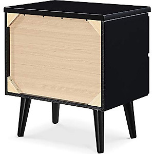 Adore Décor Lennox Mid-Century Side Table 2 Drawers Storage Nightstand, Matte Chrome Handle, Black