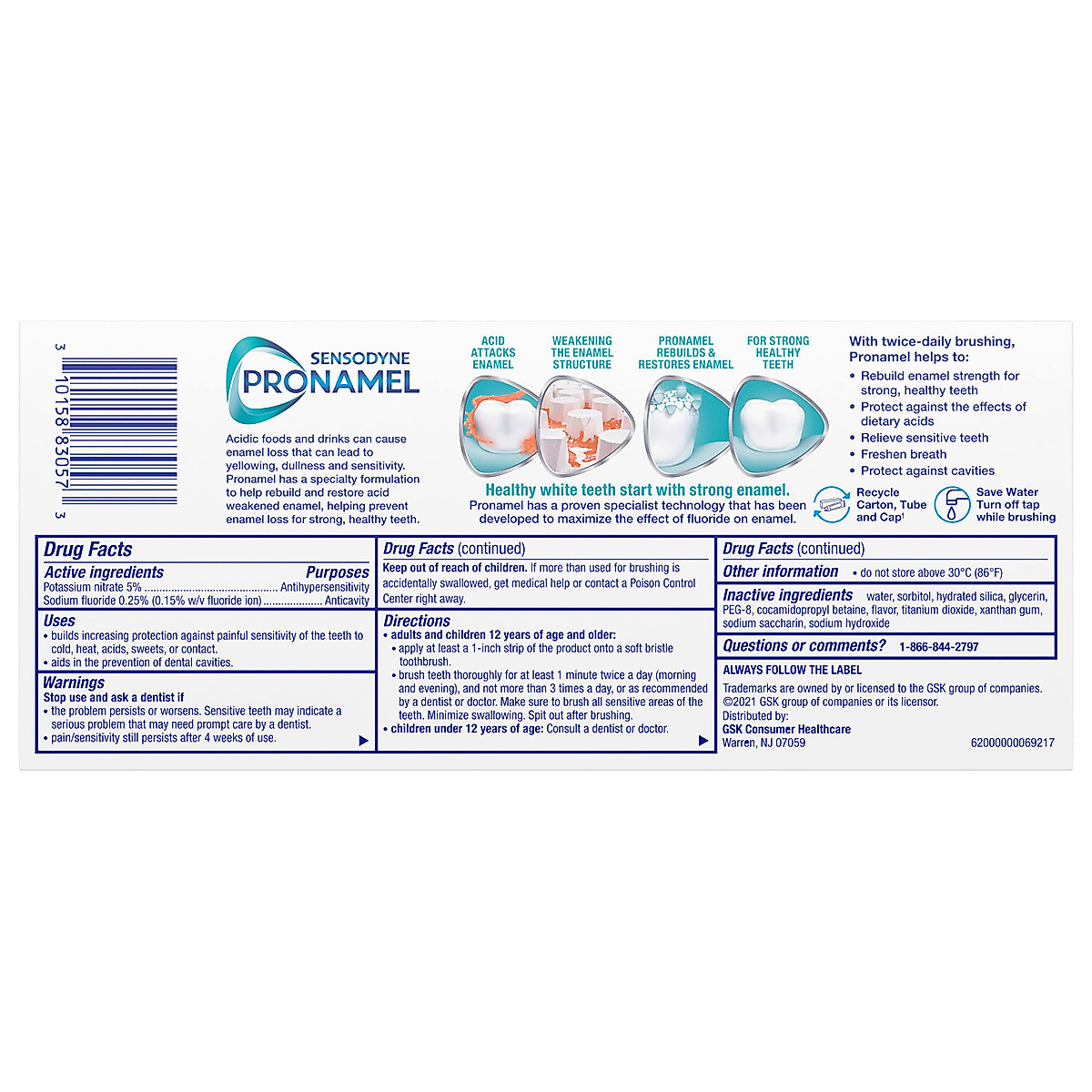 Sensodyne Pronamel Gentle Teeth Whitening Enamel Toothpaste for Sensitive Teeth, to Reharden and Strengthen Enamel - 4 Ounces (Pack of 2)