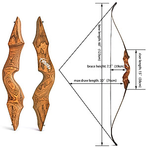 ZSHJGJR 60” Black Hunter Original Recurve Bow for Adults American Hunting Longbow Archery Bow 20-60lbs Right Handed for Archery Hunting Shooting Practice (Orange, 50lbs)