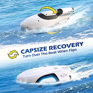 O WOWZON Jet-Propelled RC Boat w/LED Light for Kids and Adults, Self Righting Remote Control Boat for Pools and Lakes, 20+ mph, 2.4 GHz High Speed Remote Control Toy, Pool Toys for Kids