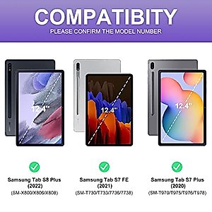 YEHOBU Galaxy Tab S8+/S7 FE 2021/S7 Plus 2020 Case, Detachable Bluetooth Backlit 12.4" Keyboard Protective Cover with S Pen Holder, Black(Tab Not Included)