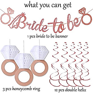 Bachelorette Party Decorations Engagement Wedding Hen Party Rose Gold Glitter Diamond Ring Hanging Swirl Decorations and Bridal Will Be Banner Bridal Shower Supplies