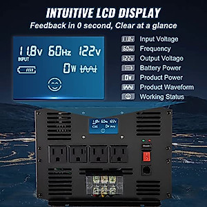 VEVOR Pure Sine Wave Inverter 3500 Watt Power Inverter, DC 12V to AC 120V Car Inverter, with USB Port LCD Display Remote Controller and AC Outlets (GFCI), for RV Truck Car Solar System Travel Camping