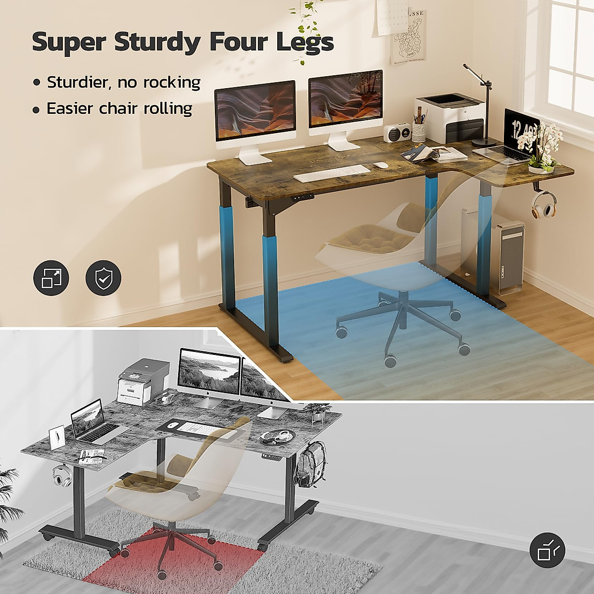 Dripex Standing Desk, 63 x 43 Inch L Shaped Desk, Electric Height Adjustable Dual Motor Sit Stand Desk, Corner Stand Up Desk, Large Computer Workstation for Home Office with 4 Stable Legs