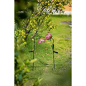 TERESA'S COLLECTIONS Flower Solar Garden Decorations Lights for Lawn Ornaments, 27-29.5 Inch Metal Tulip Outdoor Decor Decorative Stake for Yard Porch Patio, Set of 2