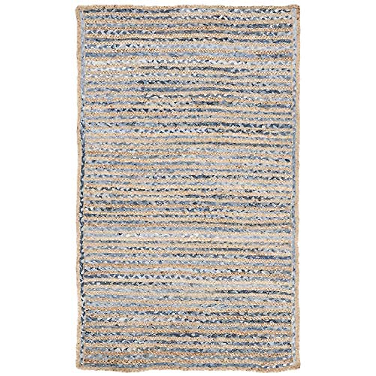 SAFAVIEH Cape Cod Collection 3' x 5' Natural / Blue CAP250A Handmade Flatweave Jute Area Rug