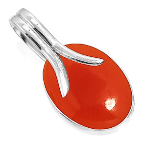 JEWELOPORIUM 925 Sterling Silver Pendant for Women Orange Natural Carnelian Stone Vintage Silver Pendant Necklace Valentine's Day Gift Solitaire Jewelry